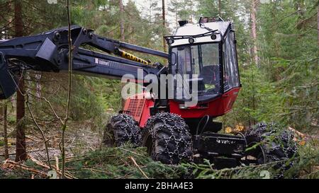 Valmet forestry equipment / harvester logging machine Stock Photo - Alamy