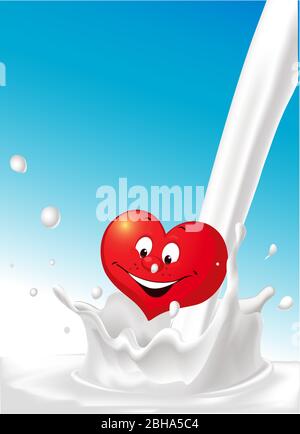 milk splash pour milk love heart cartoon design - vector illustration ...