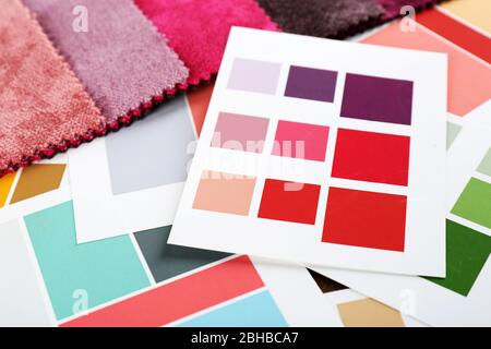 Scraps of colored tissue with palette close up Stock Photo - Alamy