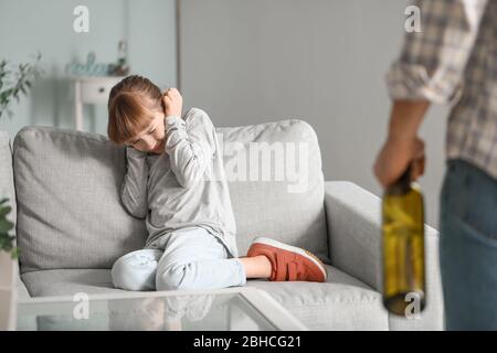 The drunk father in domestic child abuse and violence concept Stock ...