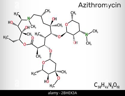 Azithromycin molecule. It is macrolide antibiotic. Skeletal chemical ...