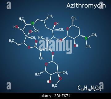 Azithromycin molecule. It is macrolide antibiotic. Skeletal chemical ...