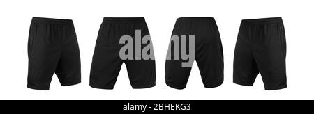 Template of blank black shorts on a guy on an isolated background, set ...