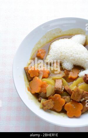 Japanese curry with dolphin rice shape and fried chicken. (Karaage ...
