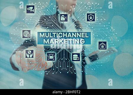 Writing note showing Multichannel Marketing. Business photo showcasing ...