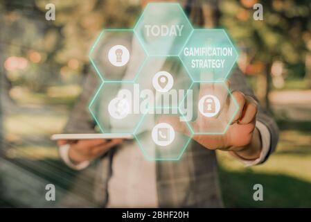 Handwriting text Gamification Strategy. Business showcase use Rewards ...