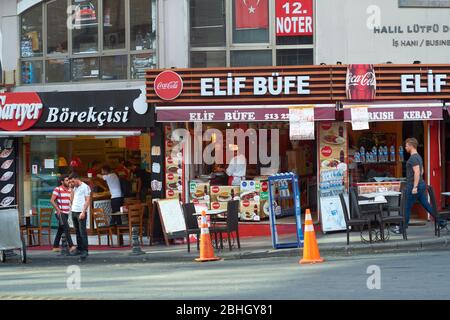 ISTANBUL, TURKEY. Fast food restaurants opposite Sirkeci railway ...