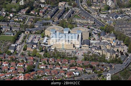 aerial view of Calderdale Royal Hospital in Halifax, West Yorkshire, UK ...