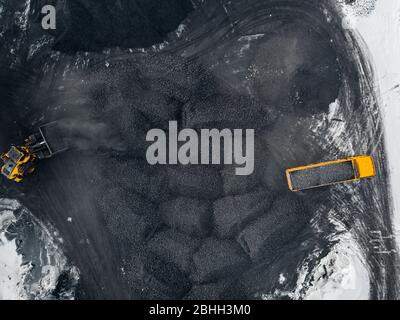 Open pit mine winter, extractive industry for coal, top view aerial ...