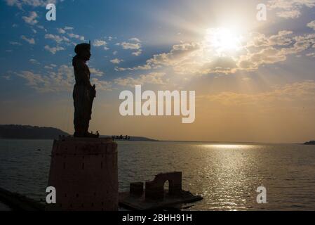 Bhopal / India 11 March 2019 Statue of king raja bhoj in upper lake ...