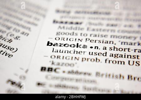 bazooka word in a dictionary. bazooka concept Stock Photo - Alamy