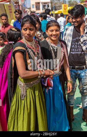 Alirajpur / India 9 March 2020 Bhil tribal women in traditional tribal ...