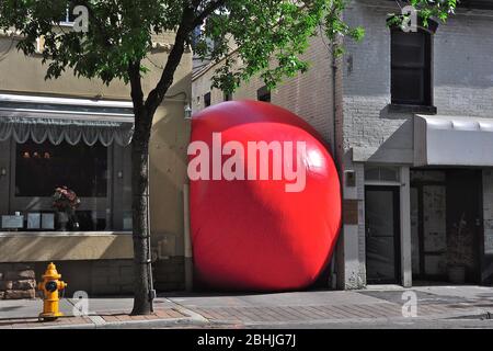 Toronto, Ontario, Canada - 06/12/2009: A huge red ball is installed as ...