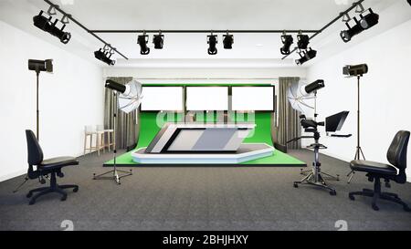 News studio white room design Backdrop for TV shows.3D rendering Stock ...