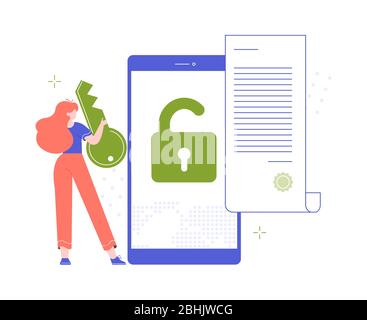 woman holding key protection safe Stock Vector Image & Art - Alamy