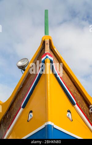 MALTA. The Eye of Osiris on a traditional luzzu (Maltese fishing boat ...