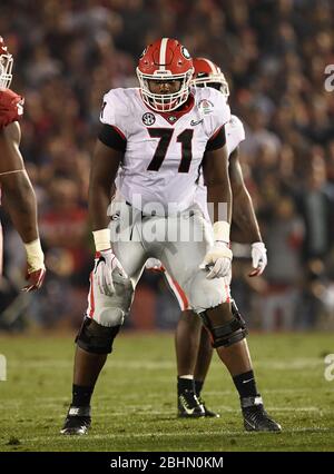 Georgia offensive lineman Andrew Thomas runs the 40-yard dash at the ...