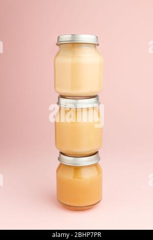 Baby bottle with fresh juice and puree isolated on white Stock Photo ...