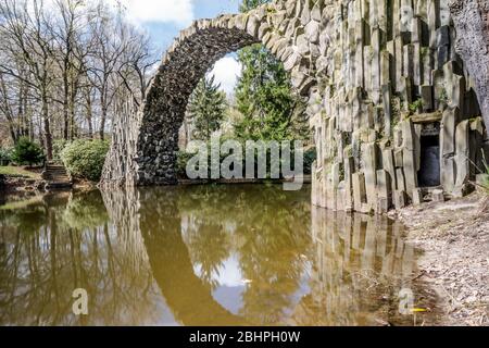 Mystic Devils Bridge or Rakotzbrücke in Kromlau at night, Germany Stock ...