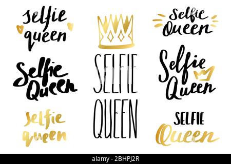 Trendy lettering Queen with gold crown image for print Stock Vector ...