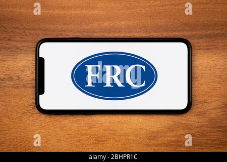 The FRC (Financial Reporting Council logo is seen on an LED screen in ...