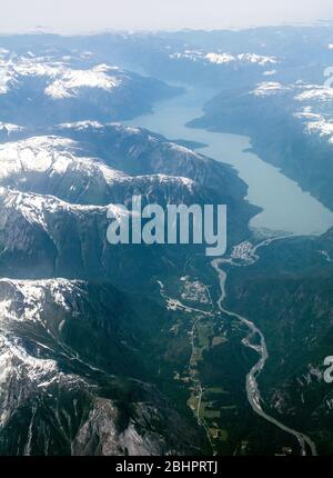 An aerial view of the Nuxalk First Nation community of Bella Coola, in ...