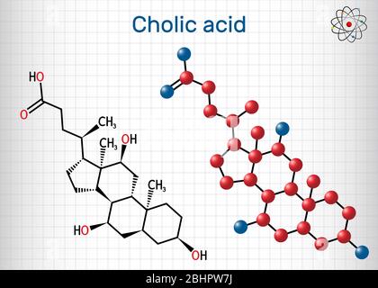 Bile acid (cholic acid, cholate) molecule. Cholic acid is the main ...