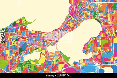 Modern City Map - Madison Wisconsin city of the USA with neighborhoods ...