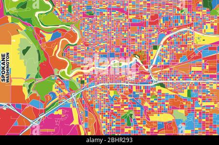 Modern City Map - Spokane Washington city of the USA with neighborhoods ...