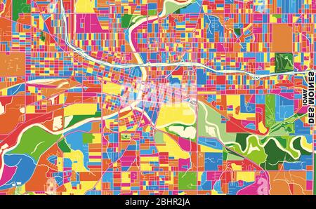 Modern City Map - Des Moines Iowa city of the USA with neighborhoods ...