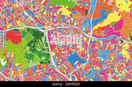 Vector map of Glendale, California, USA. Various colors for streets ...