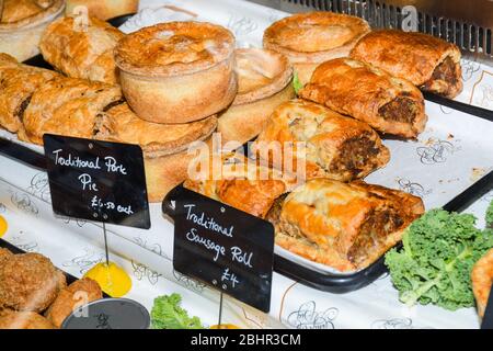 Traditional British puff pastry items, displayed in a bakery or pastry ...