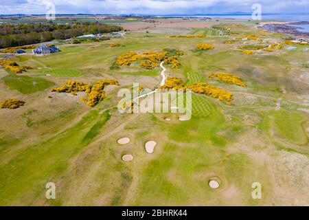 Aerial view of Kingsbarns links golf course outside St Andrews in Fife ...