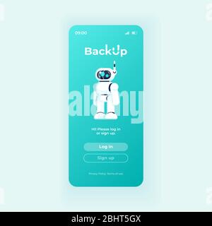 Backup application smartphone interface vector template. Mobile app page dark design layout ...