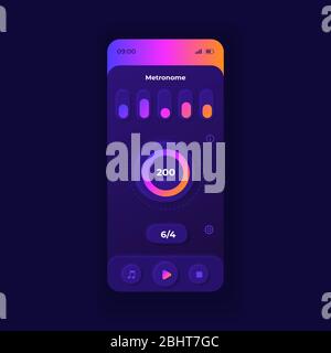 Metronome application smartphone interface vector template. Mobile app page light design layout ...