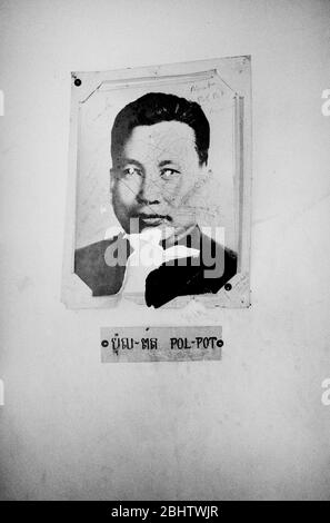 The portrait of Pol Pot on the wall at the Choeung Ek Memorial (also ...