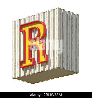 Vintage concrete red yellow font Letter A 3D render illustration ...