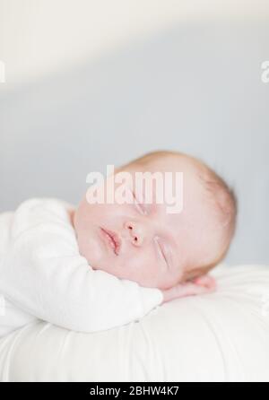 Close up portrait of sleeping toddler on parent's shoulder Stock Photo ...