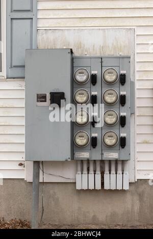 Electric Meters On Side of Old House Stock Photo - Alamy