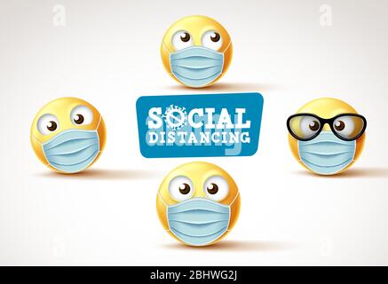 Emojis social distancing vector signage. Keep your distance stay safe ...