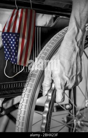 Coronavirus lockdown concept with American flag inside padlocked jail ...