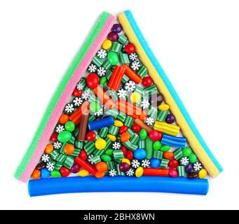 Colorful candies in shape of triangle isolated on white Stock Photo - Alamy