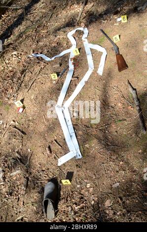 Crime scene with evidence markers Stock Photo - Alamy