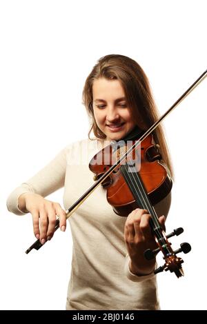 Woman playing violin isolated on white Stock Photo - Alamy