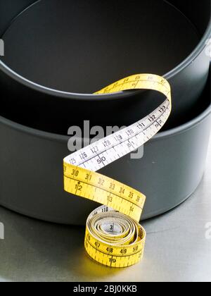 Cake tins and tape measure Stock Photo - Alamy