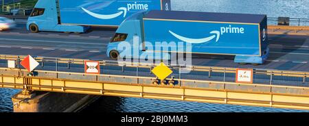 Tesla Semi Truck with a semi-trailer with the Amazon Prime logo Stock ...