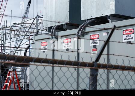 High Voltage Warning Signs Substation Electrical Power Stock Photo - Alamy
