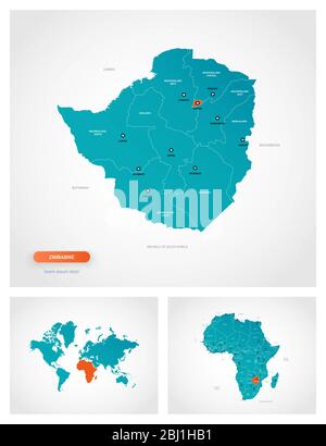 Zimbabwe vector map. Editable template with regions, cities, red pins ...
