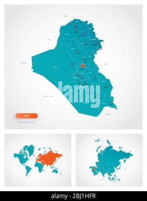 Iraq vector map. Editable template with regions, cities, red pins and ...