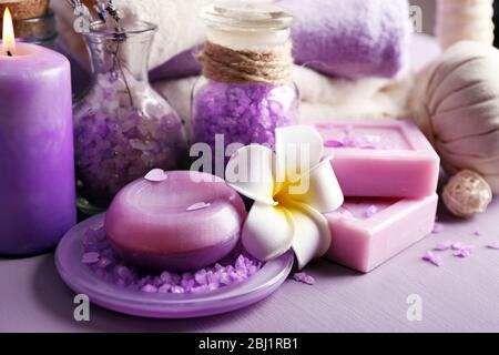Spa treatments on colorful background Stock Photo - Alamy